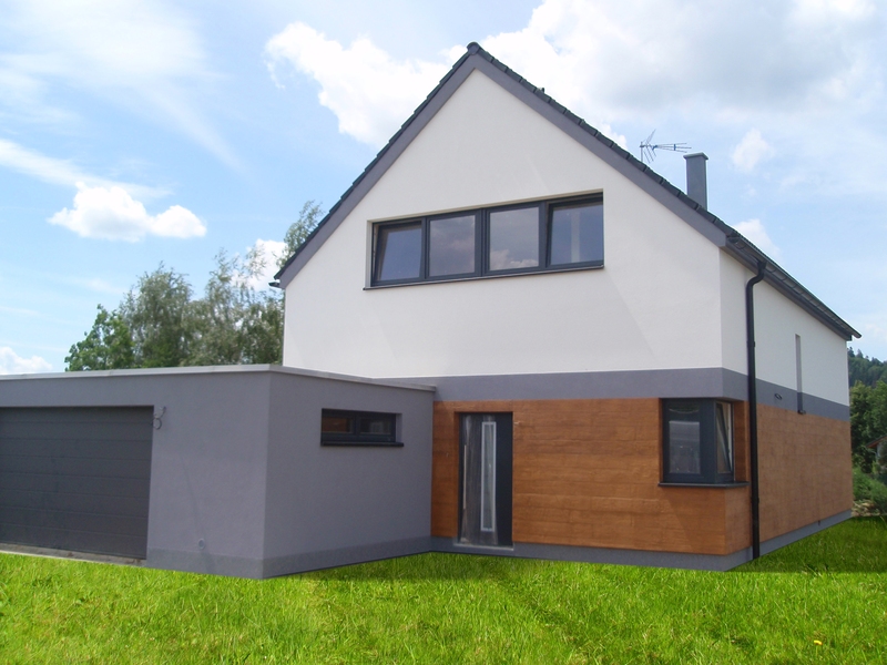 Fasády rodinných domů s designem dřeva a cihlového zdiva - TZB-info